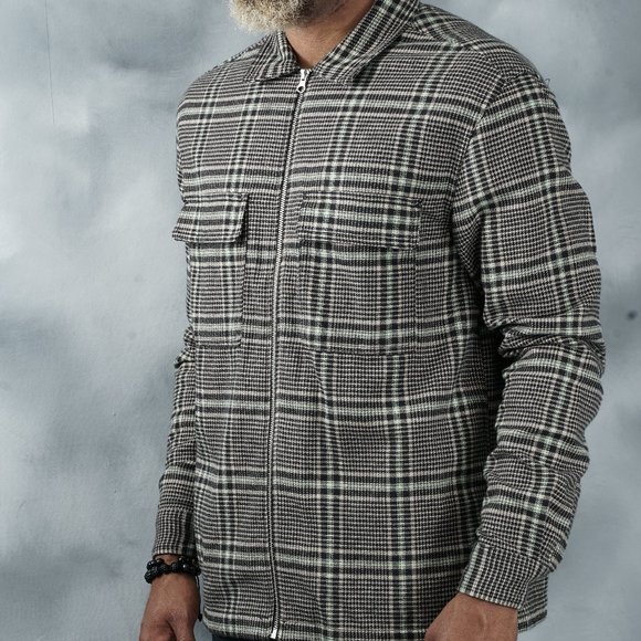 H&M | Jackets & Coats | H M Check Shirt Jacket With Zipper | Poshmark